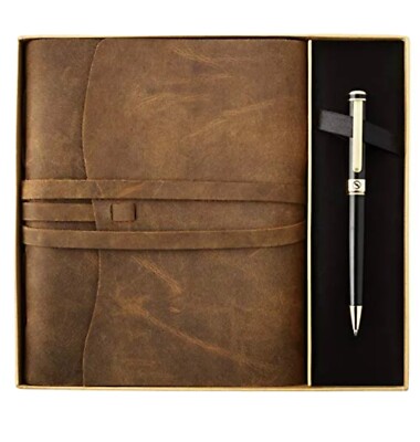Scriveiner Finest Leather Journal Gift Set - Black Lacquer 24k Gold ...