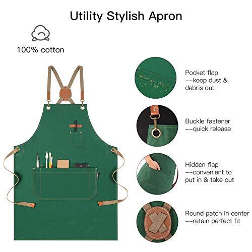 Chef Apron with Cross Back Straps for Men Women, Cotton Canvas Apron ...