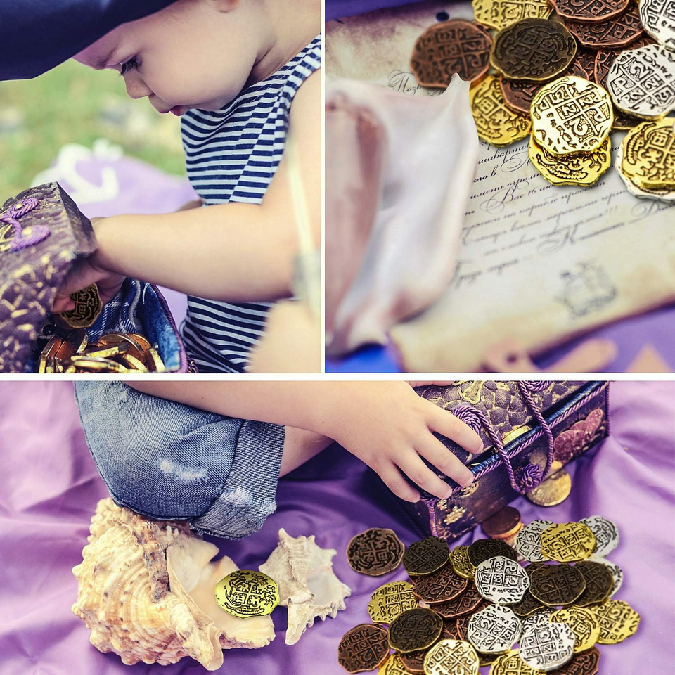35 Pieces Gold Metal Pirate Coins Bulk Fake Pirate Treasure Coins Poker ...