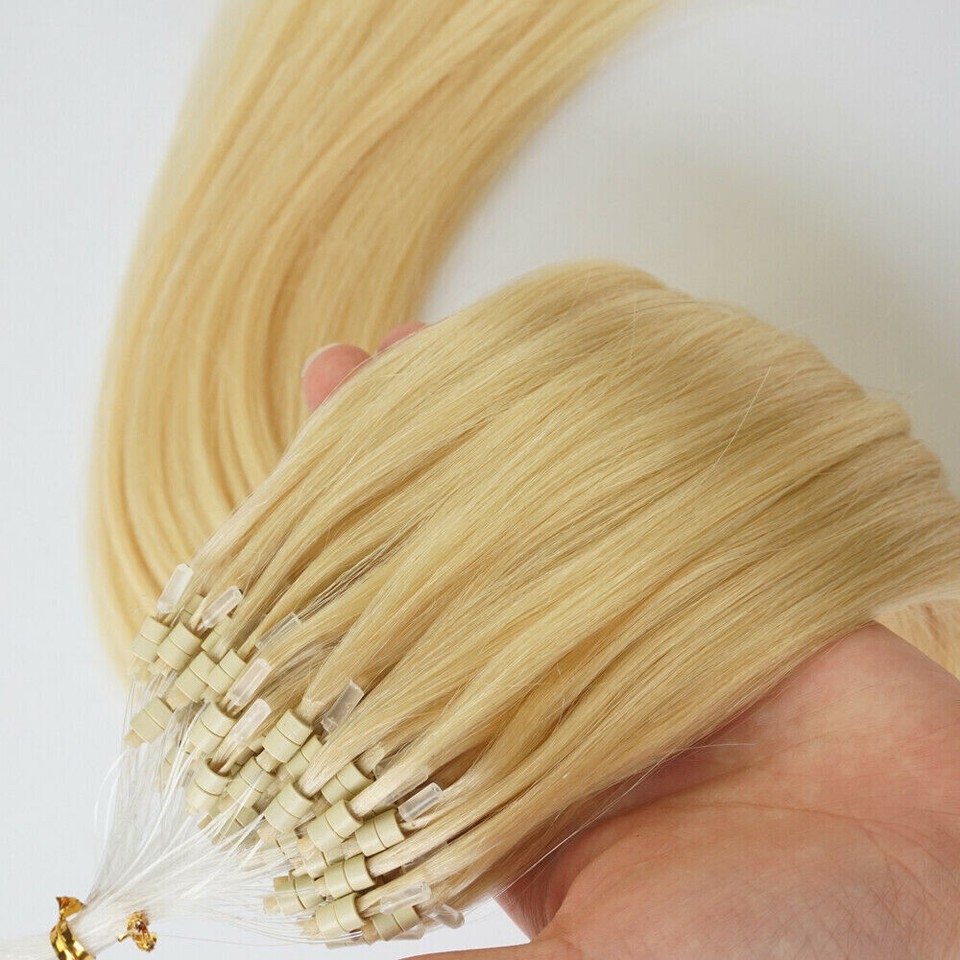 Micro Link Human Hair Extensions Micro Ring Beads Loop Tip Full Head ...
