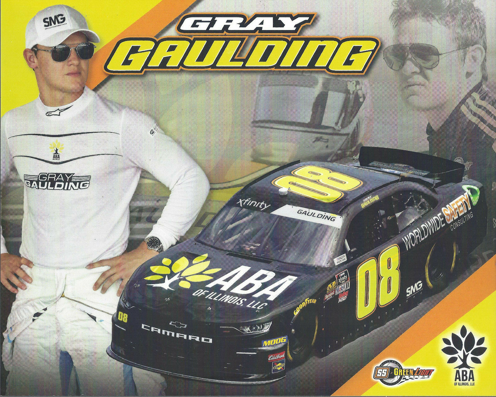 2019 GRAY GAULDING "ABA OF ILLINOIS" #08 NASCAR XFINITY SERIES POSTCARD ...