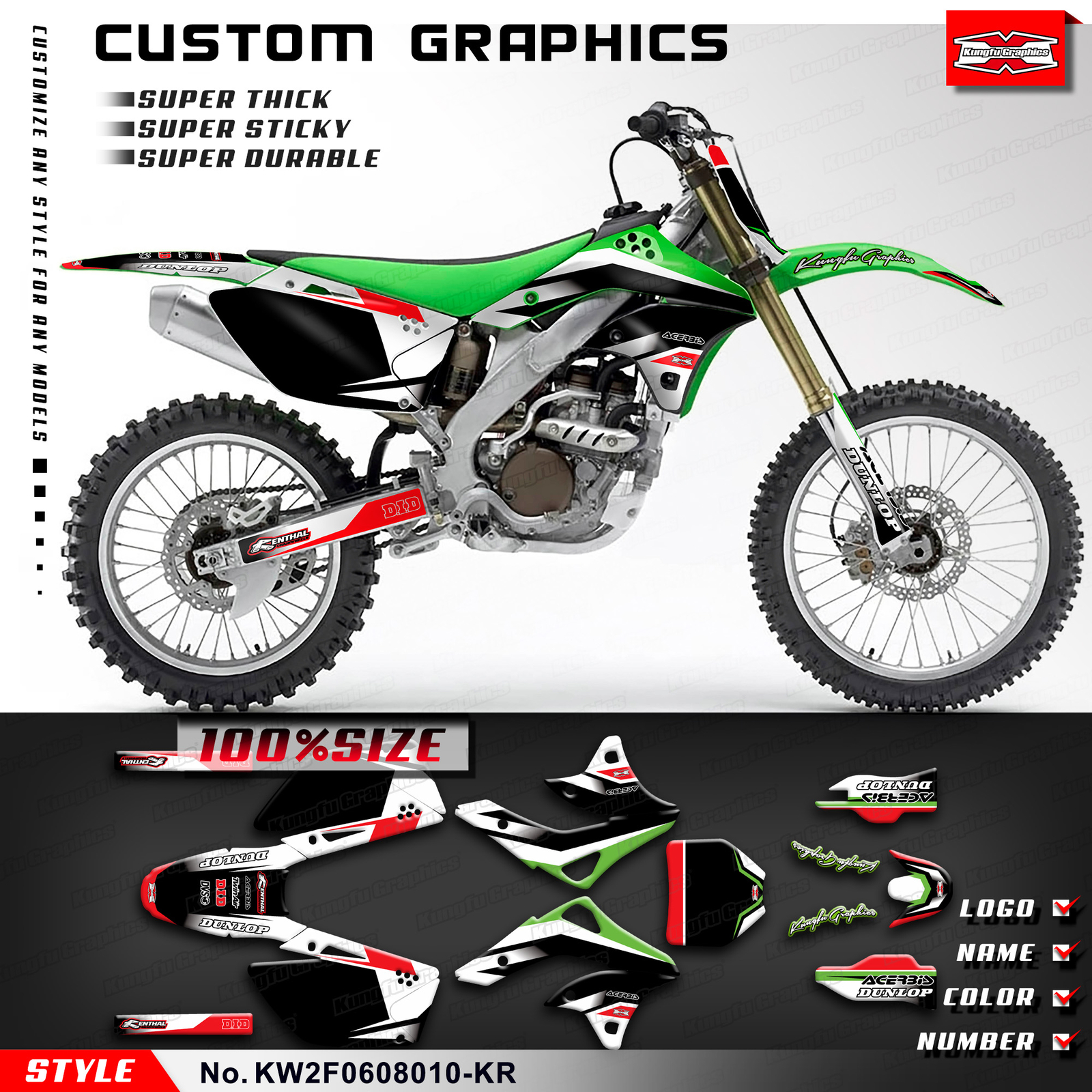 Racing Graphics Wrap Sticker Kit for KX250F KXF 250 KXF250 2006 2007 ...