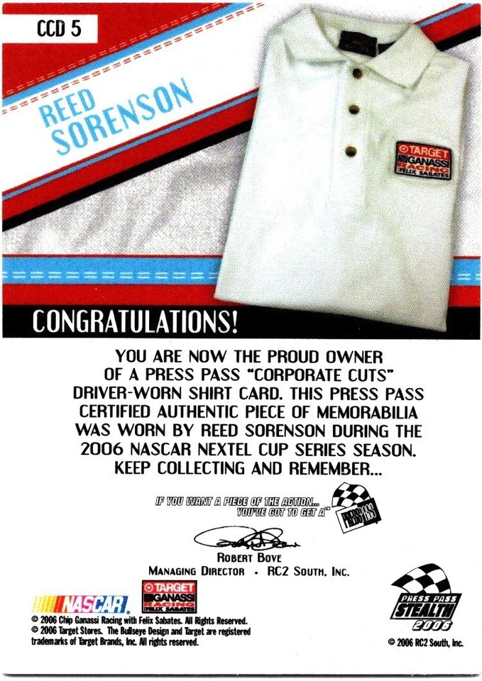 2006 - Corporate Cuts 025/250 NASCAR Trading Card -Reed Sorenson | eBay