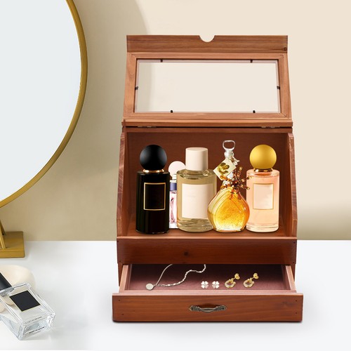 Perfume Organizer Wood Jewelry Storage Box Perfume Display Stand with ...