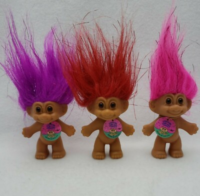 3 Russ Sparkling Good Luck Troll Doll Red Purple Pink Sparkle Shine ...