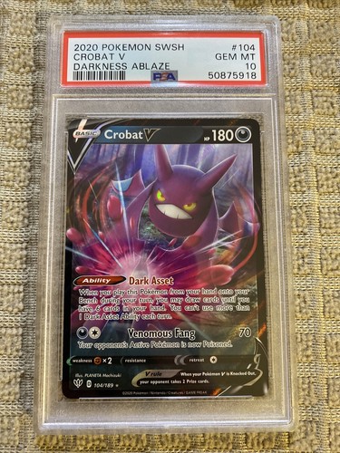 CROBAT V 2020 POKEMON SWORD & SHIELD DARKNESS ABLAZE 104/189 PSA 10 GEM ...