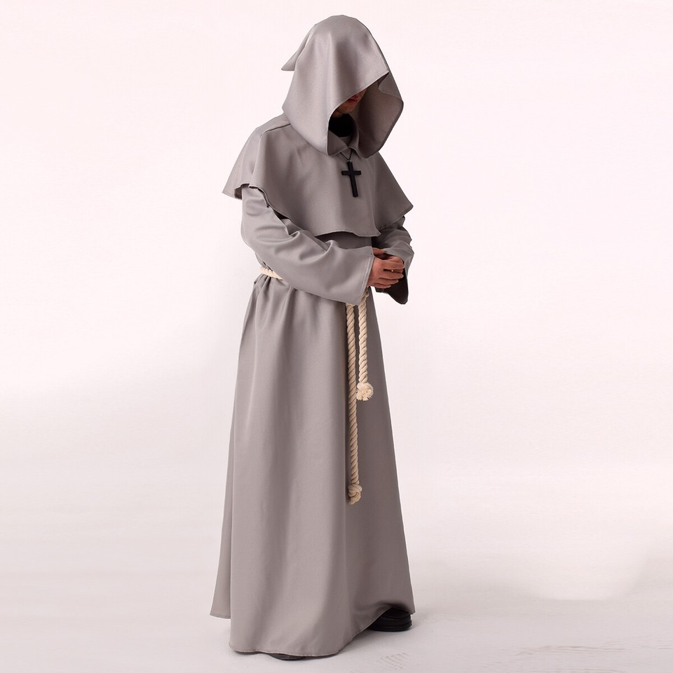 Friar Robe Medieval Cowl Hooded Monk Renaissance Priest Costume Cosplay ...
