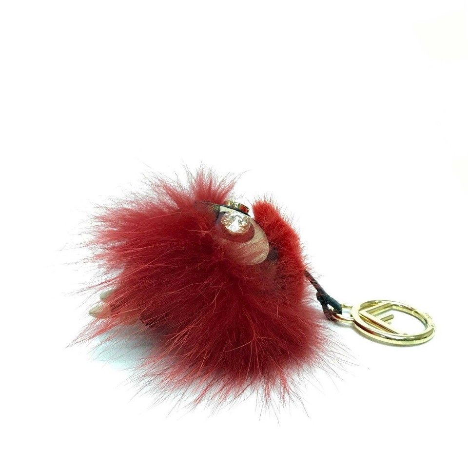 FENDI real fur monster FF pattern with bijou key ring mink unisex red x ...