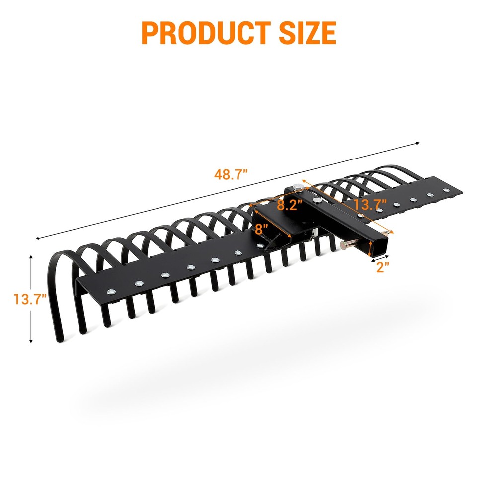 49" Landscape Rock 3 Point Rake Fit 2" Receiver Tractor ATV/UTV Rake ...