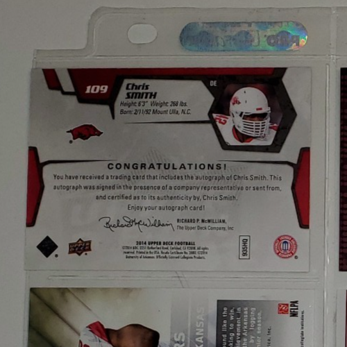 ARKANSAS RAZORBACKS FOOTBALL DE CHRIS SMITH SIGNED AUTO CARD *DECEASED ...