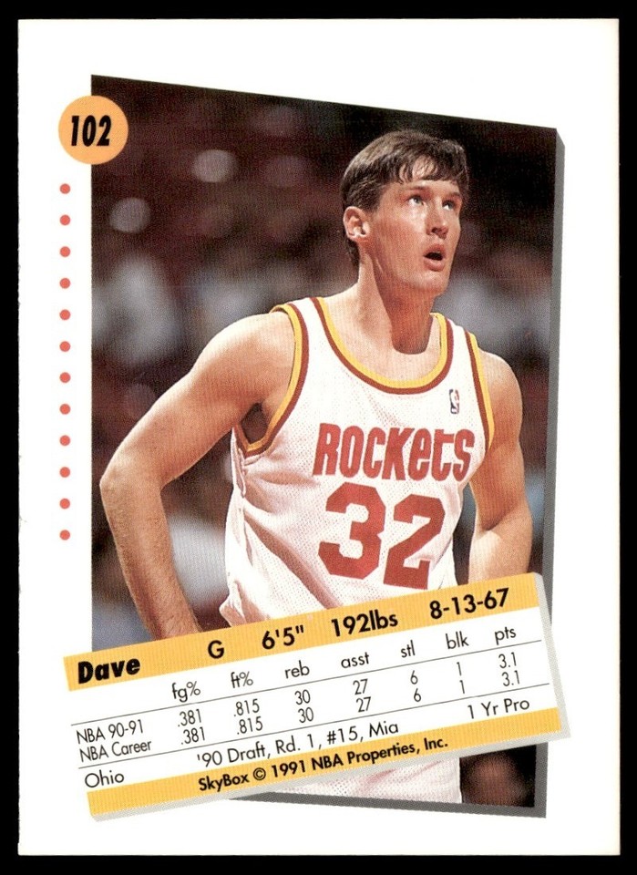 1991-92 SkyBox Dave Jamerson Rookie Houston Rockets #102 | eBay
