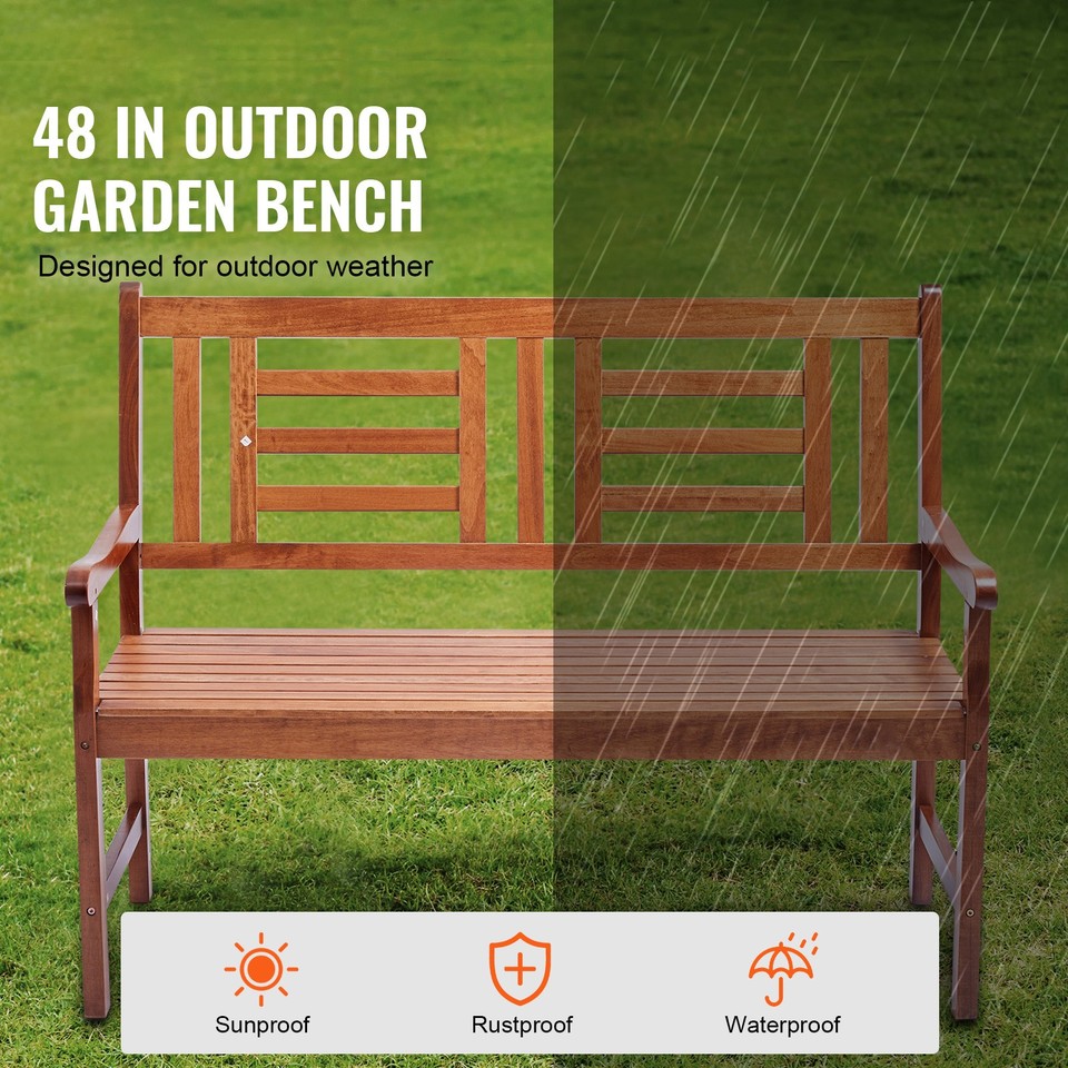 Outdoor Bench 48 in Wood Garden Bench 700 lbs Park Patio Yard Porch ...