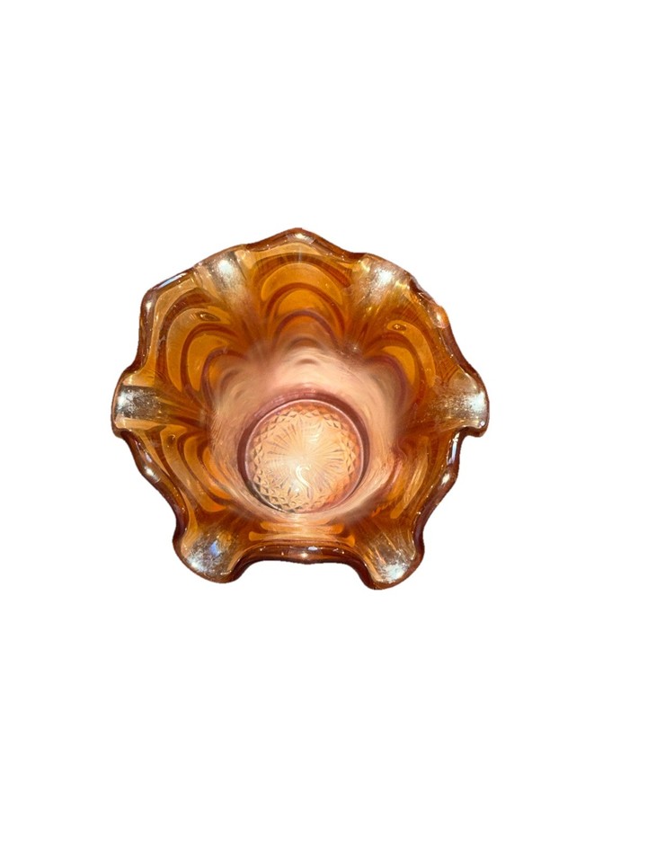 Vintage Fenton Boggy Bayou Marigold Carnival Glass Vase 5.75” Vivid ...