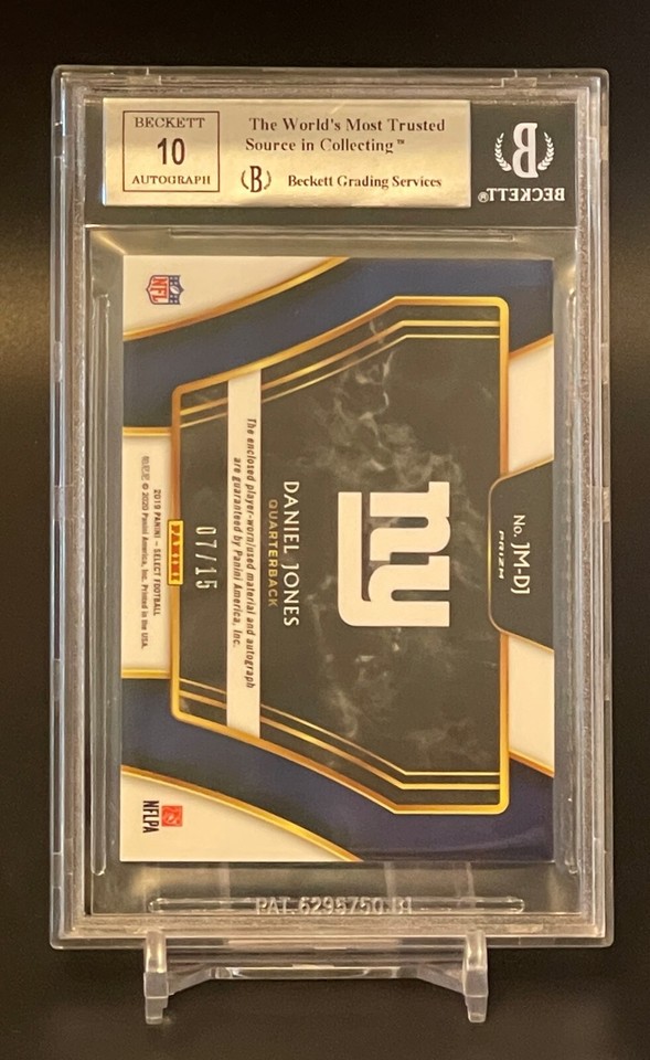 DANIEL JONES 2019 Select JUMBO ROOKIE SIG. SWATCHES COPPER #/15 BGS 9/ ...