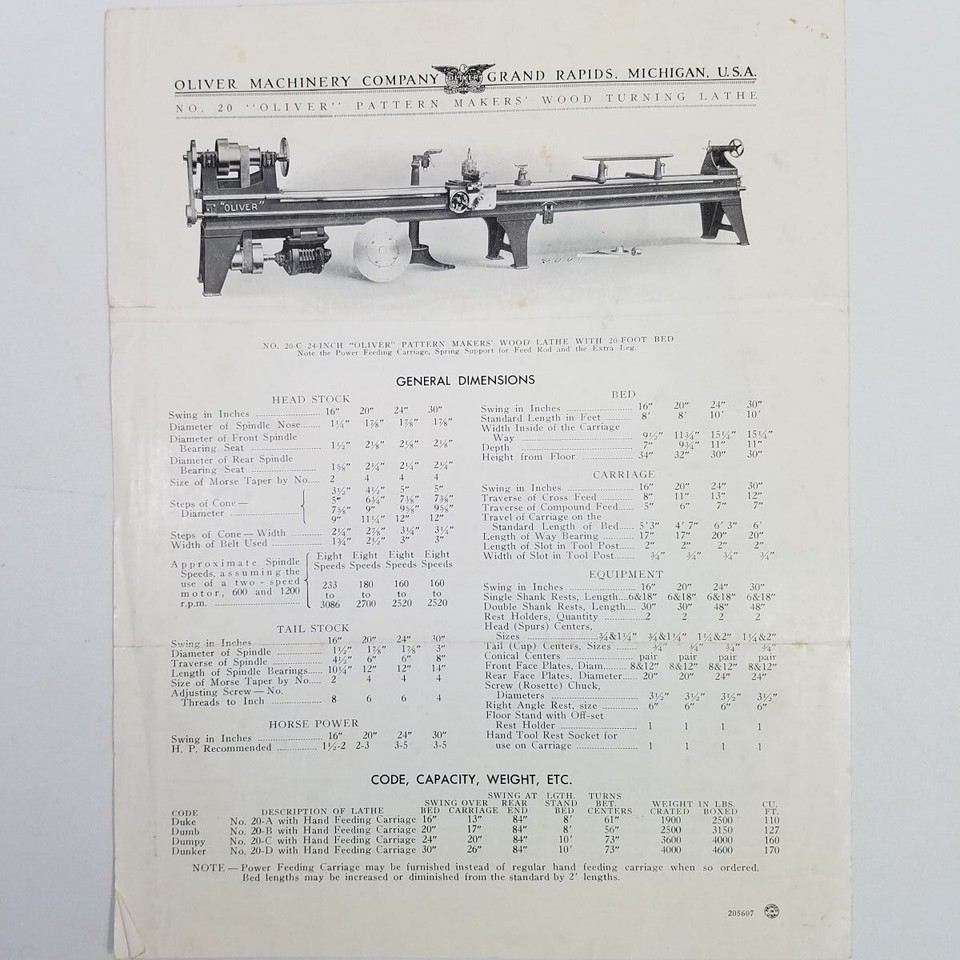 Vtg 1950s 1960s Oliver Pattern Makers Lathe Brochure 20 20-A 20-C | eBay