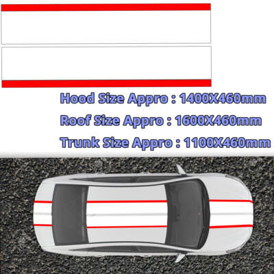 Red White Stripe Roof Trunk Deco Stickers Universal Vinyl Racing Decal ...
