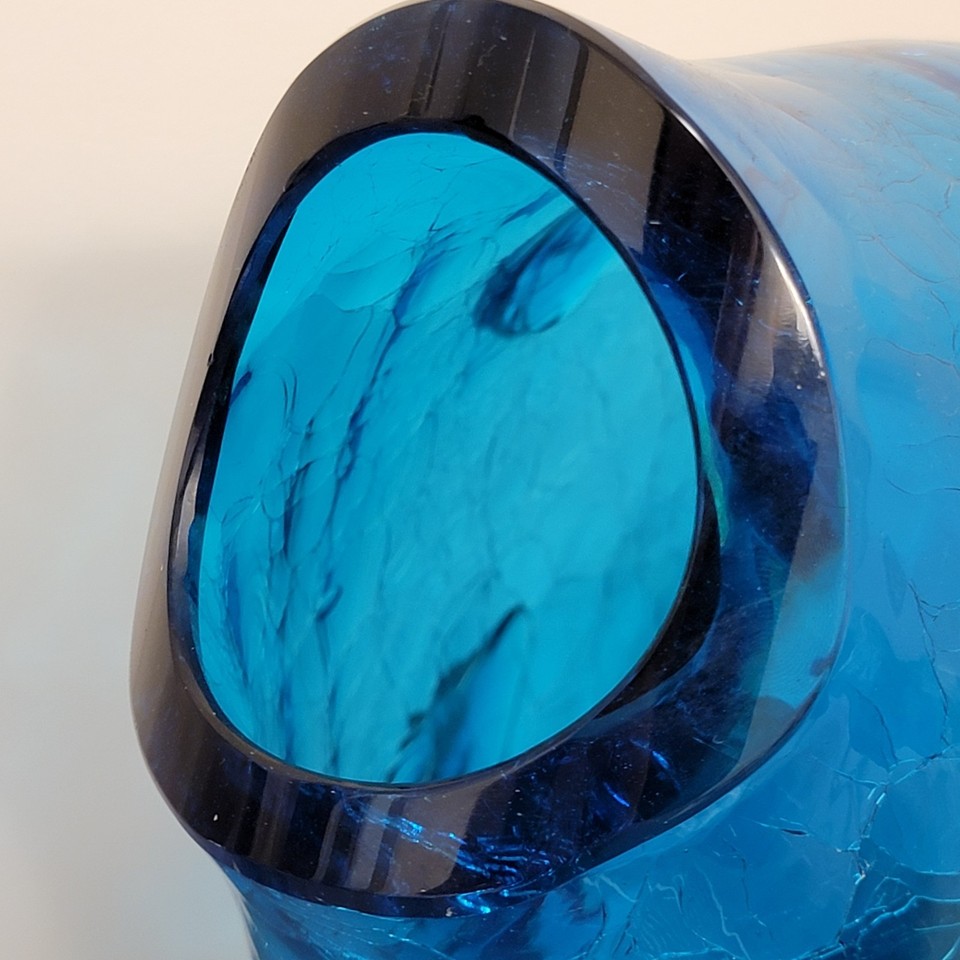 Vintage Blenko 5433 Turquoise Blue Crackle Glass Fish | eBay