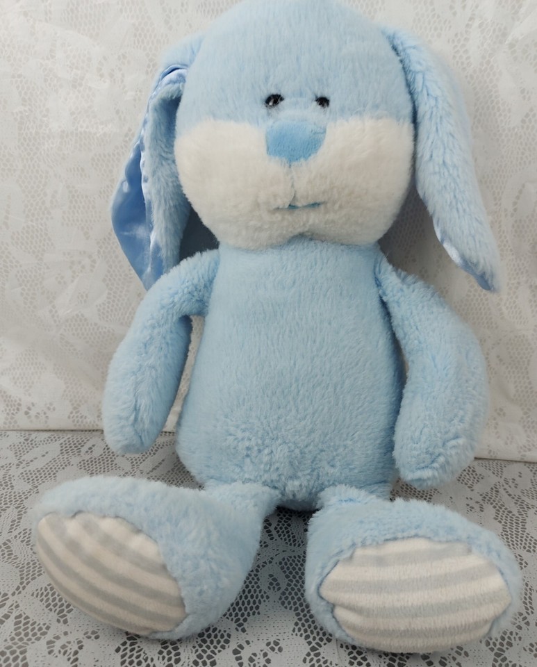 Gitzy Blue Bunny Plush Rattle 15" Rabbit Baby Boy White Stuffed Animal ...