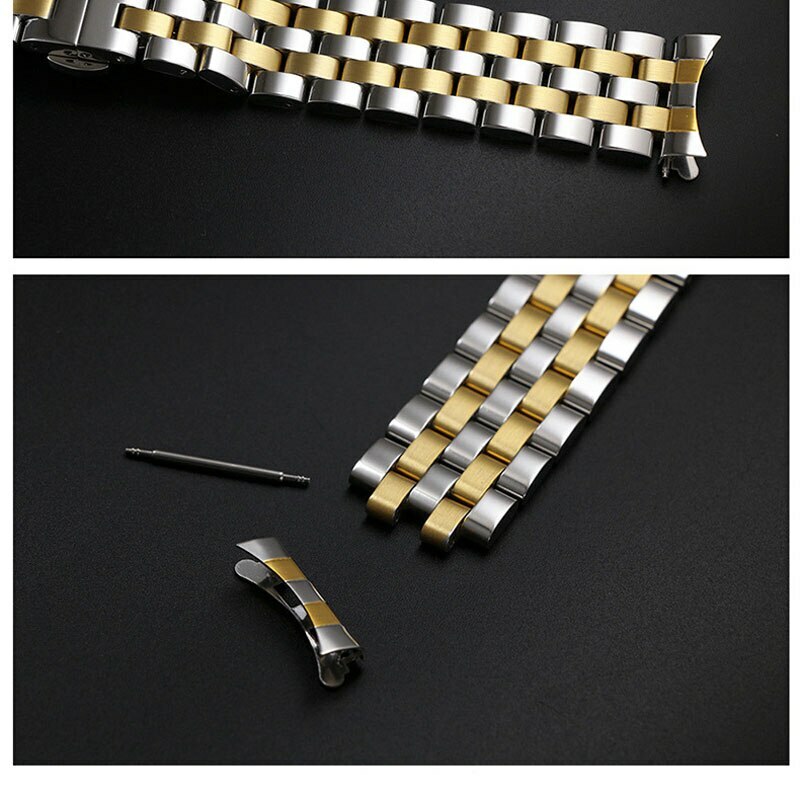 5Rows Link Strap Watch Band Flat Curved End Stainless Steel Bracelet ...