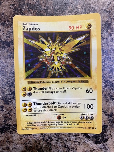 Pokémon TCG Zapdos Base Set 16/102 Holo Shadowless Holo Rare | eBay