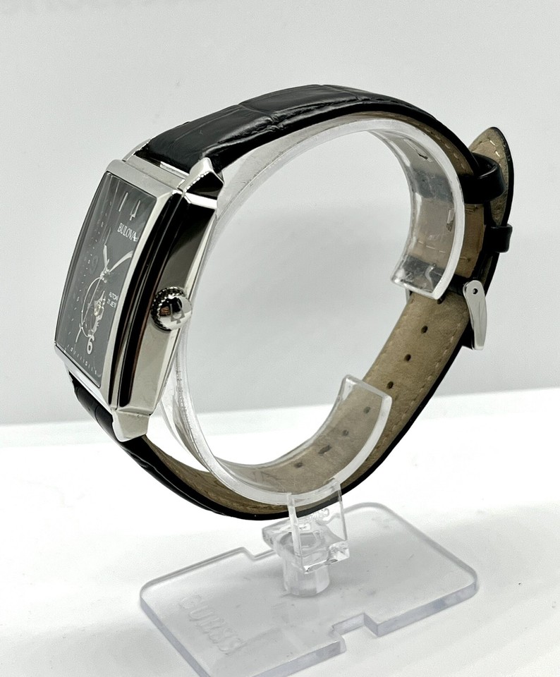 Bulova Sutton Automatic Silver And Black 96A269 Rectangle Men's 33mm ...