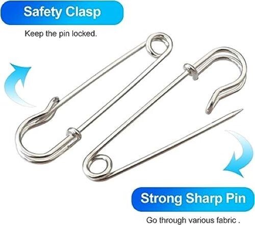 12 PCS Heavy Duty Large Stainless Steel Safety Pins 3 Inches Laundry ...