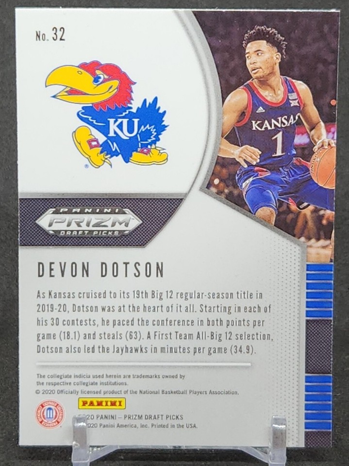 2020 Panini Prizm Draft Picks Basketball Devon Dotson Rookie Card #32 ...