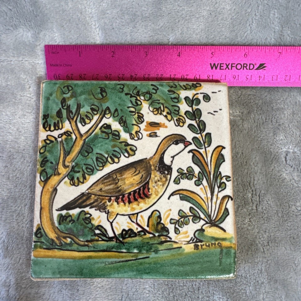 Persian Iznik Qajar Style Ceramic Pottery Tile Bird Hand Painted Bruno ...