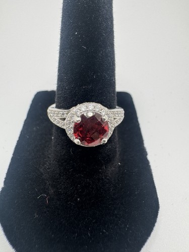 Red Stone Sterling Silver 925 Ring With White Stones Size 5.75 | eBay