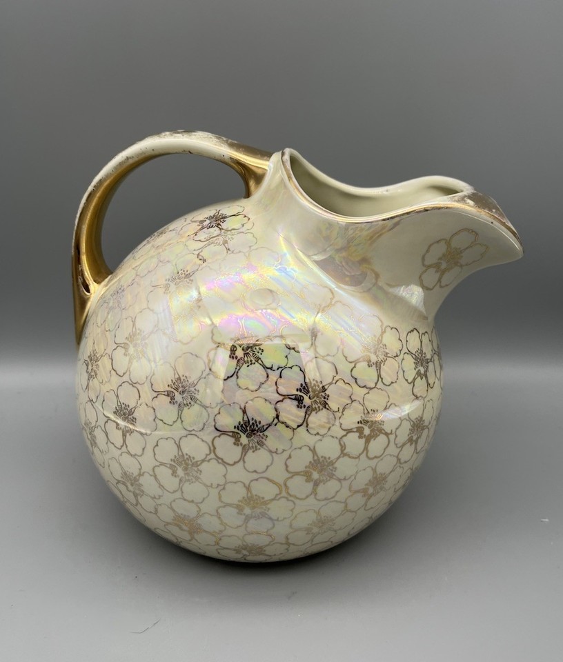 Hall China Co. Iridescent Ivory with Gold French Flower Decal Ball Jug ...