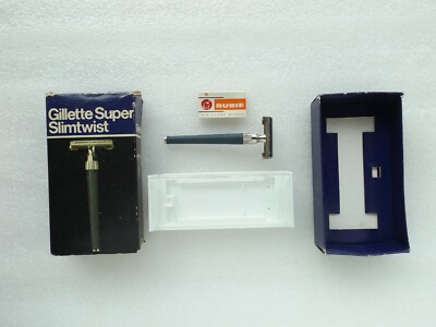Vintage 1970 Gillette P3 Super Slimtwist Safety Razor w/ Box + (5 Rubie ...