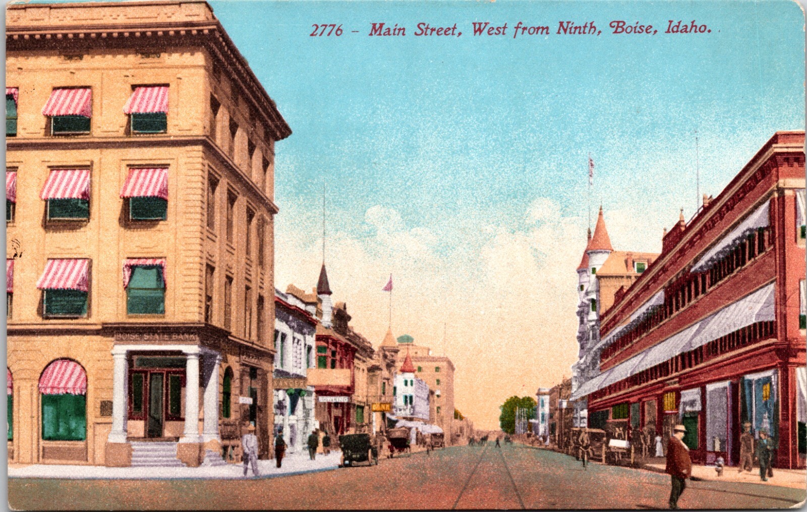 Main Street West from Ninth Boise Idaho State Bank Vintage Postcard ...