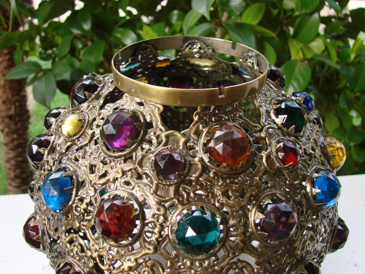 Old Fashioned Jeweled Lamp Shades SHILP KATHA Decorative Leather Lamp