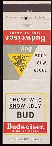BUDWEISER Anheuser-Busch St Louis MO Vintage Front-Strike Matchbook ...