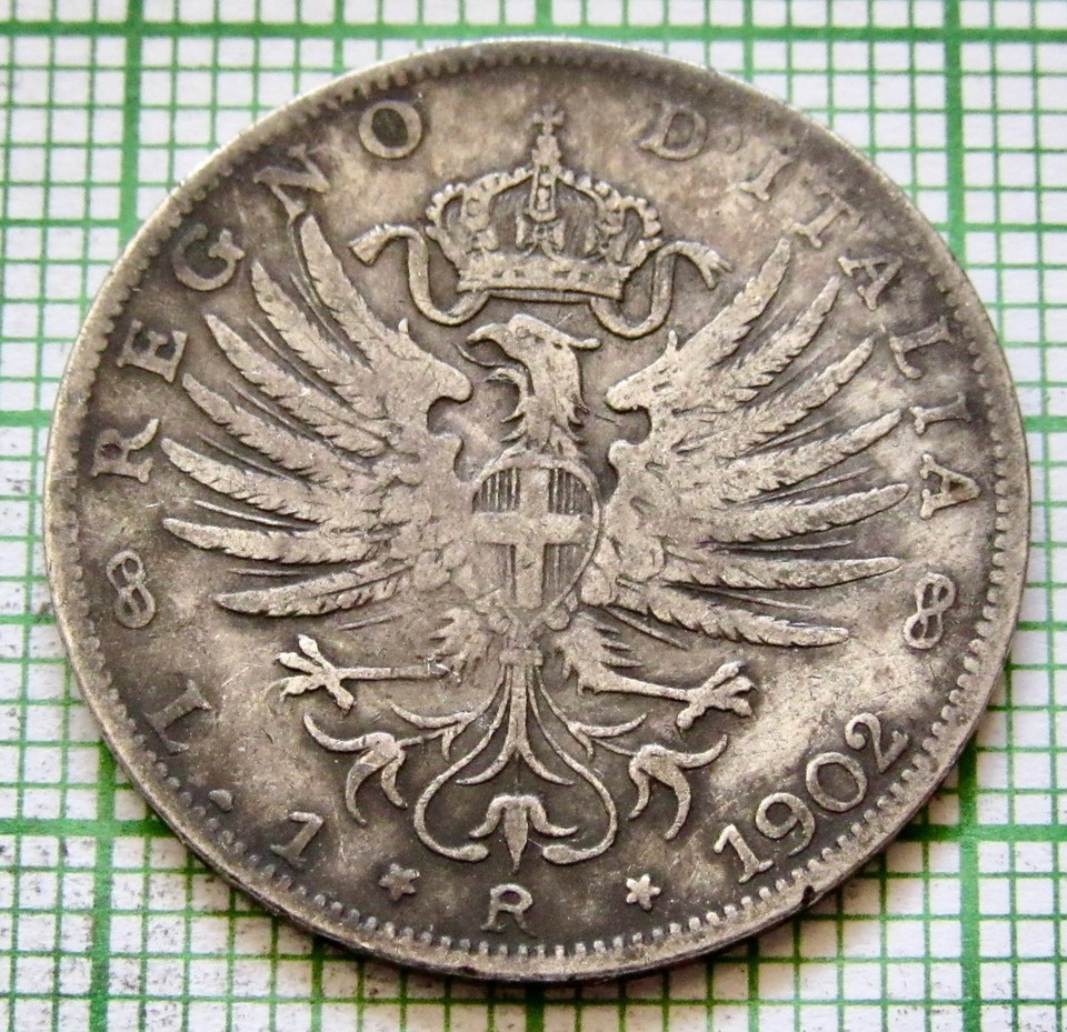 ITALY VITTORIO EMANUELE III 1902 R 1 LIRA, Eagle with Savoia Shield 0. ...