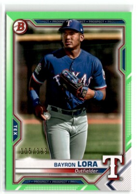 2021 Bowman Neon Green Paper Parallel Bayron Lora /399 #BP-139 Texas ...