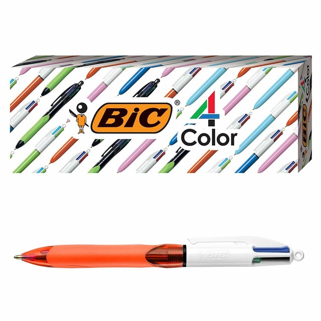 BIC 4-Color Grip Ballpoint Pen, Orange Barrel, Fine Point (0.8mm), (3 ...