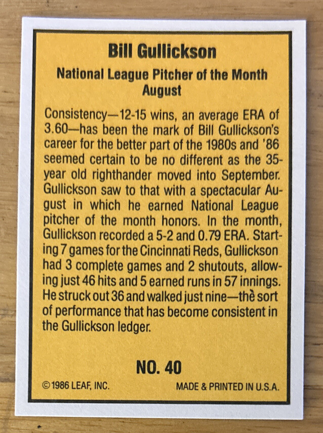 1986 Donruss Highlights Bill Gullickson Baseball Card #40 Reds Pitcher ...