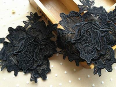 2 Yards Black 3D Rose Lace Trim Applique Vintage Rose Lace Trim for ...