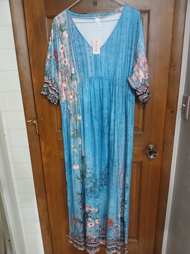 Plus Size 2X Maxi Dress Pink Lady NEW with Tags Blue Empire Waist 48 ...