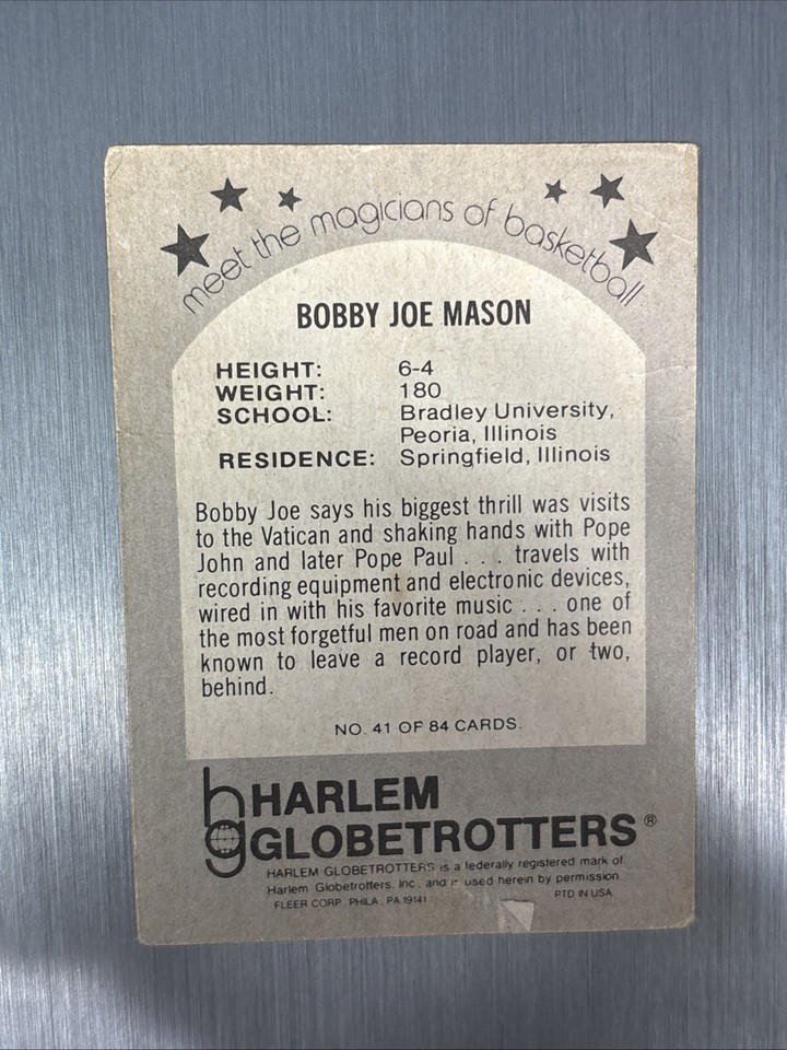 1972 Fleer Harlem Globetrotters Bobby Joe Mason #41 - Creases - | eBay