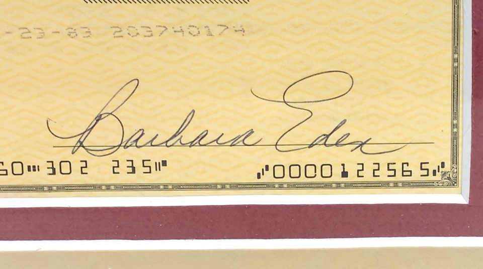 Barbara Eden I Dream of Jeannie Autographed Check Framed & Matted ...