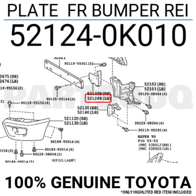 521240K010 Genuine Toyota PLATE FR BUMPER REI 52124-0K010 | eBay