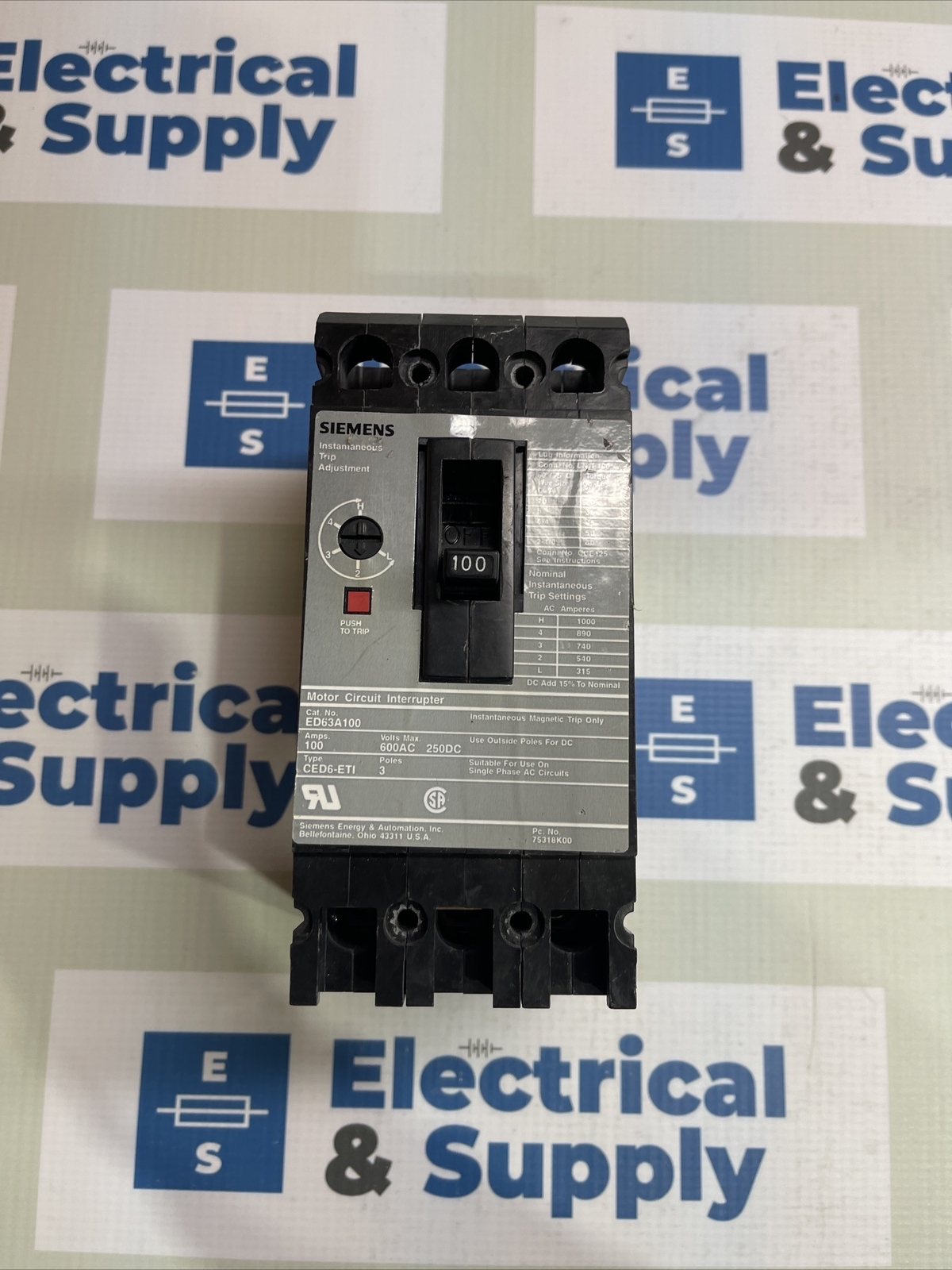 ED63A100 Molded Case 100A 600V Circuit Breaker 3Pole Sentron Series ED ...