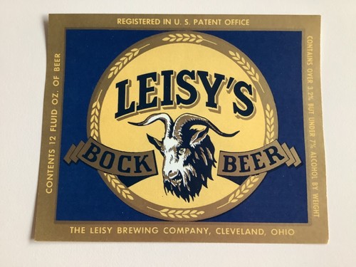 LEISY’S BOCK BEER LABEL, LEISY BREWING CLEVELAND OHIO, VINTAGE 1950s ...