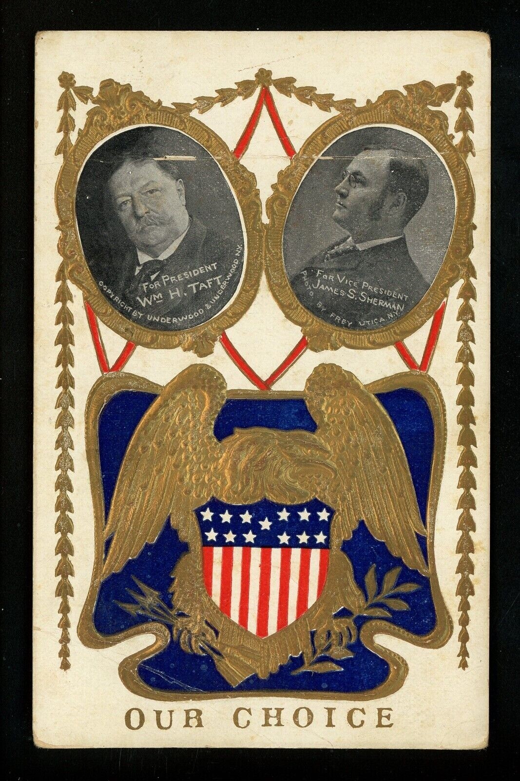President postcard William Taft James Sherman gold trim embossed ...