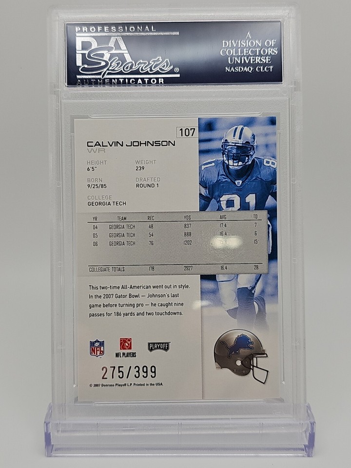 2007 Playoff NFL Playoffs Calvin Johnson Red Metalized #107 PSA 9 MINT ...