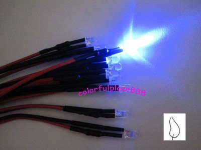 20pcs, 3mm Blue Flicker 9V 12V Pre-Wired Water Clear LED Leds Candle ...