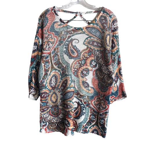 Chico's Women's Sweater Knit Top Petite 2P US LP Paisley Colorful 3/4 Sleeve | eBay