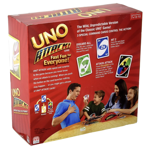 Mattel UNO Attack! Electronic Family Card Game Classic Red Rapid Fire ...